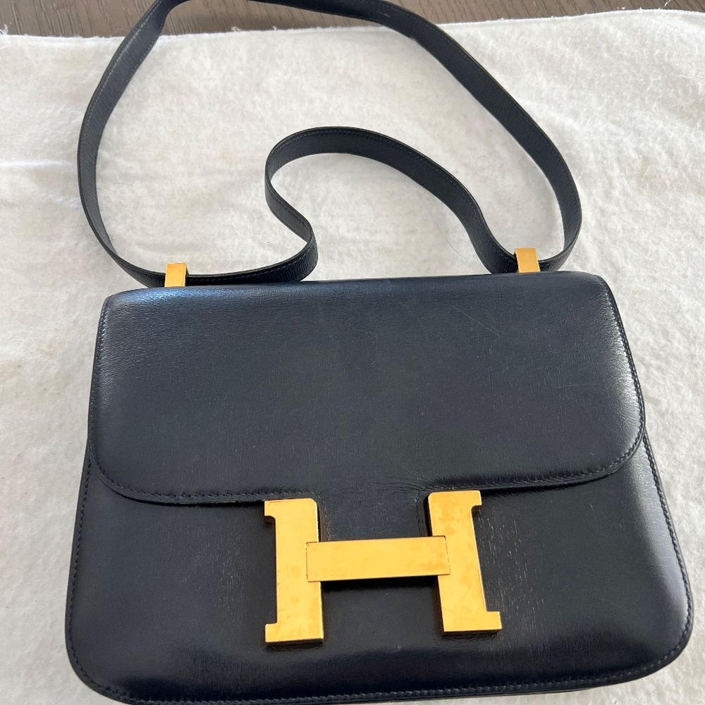 Hermes Navy Constance 23cm Gold H Handbag"Eclair Zipp… - Gem